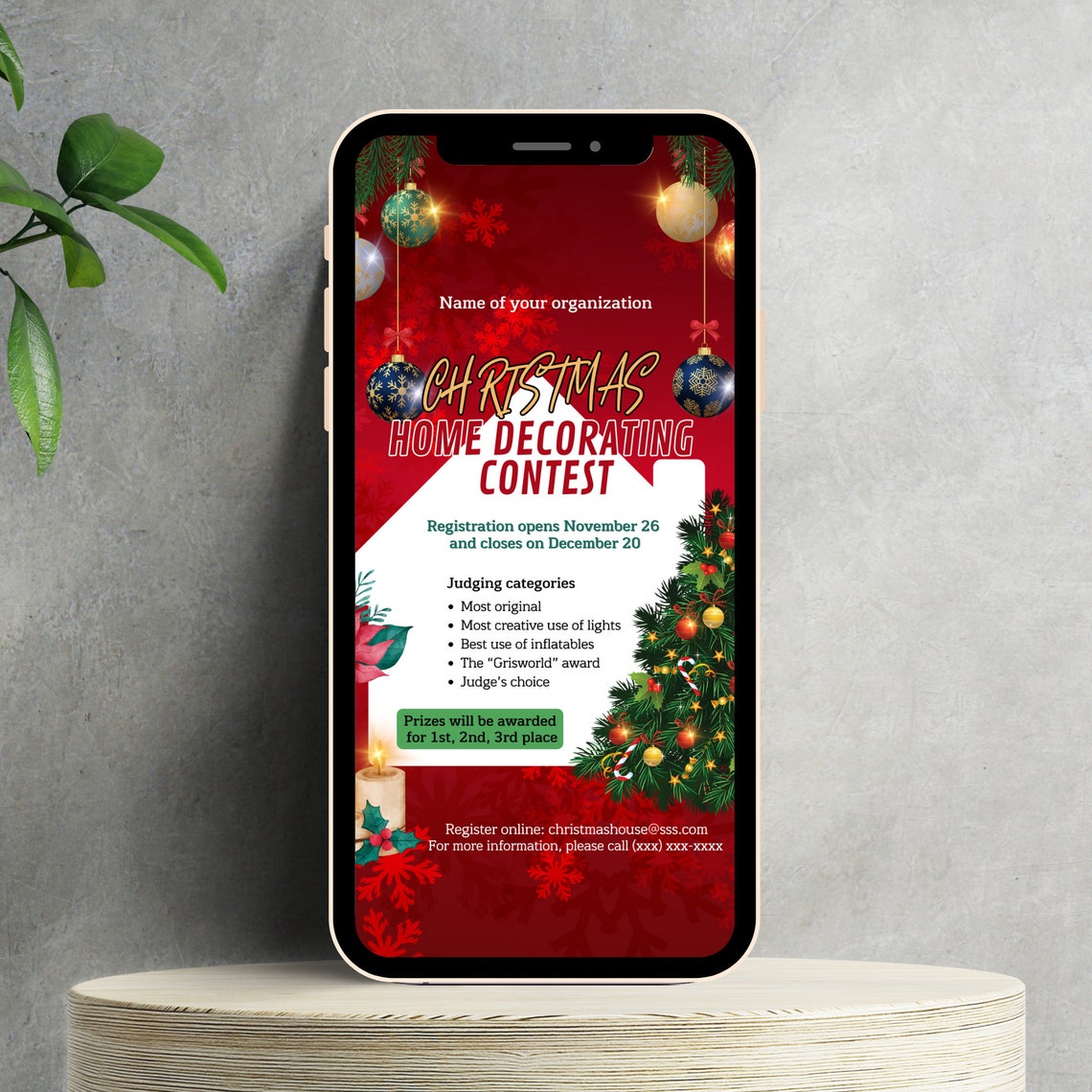 Christmas Home Decorating Contest Flyer, Holiday Invitation, School Pto ...