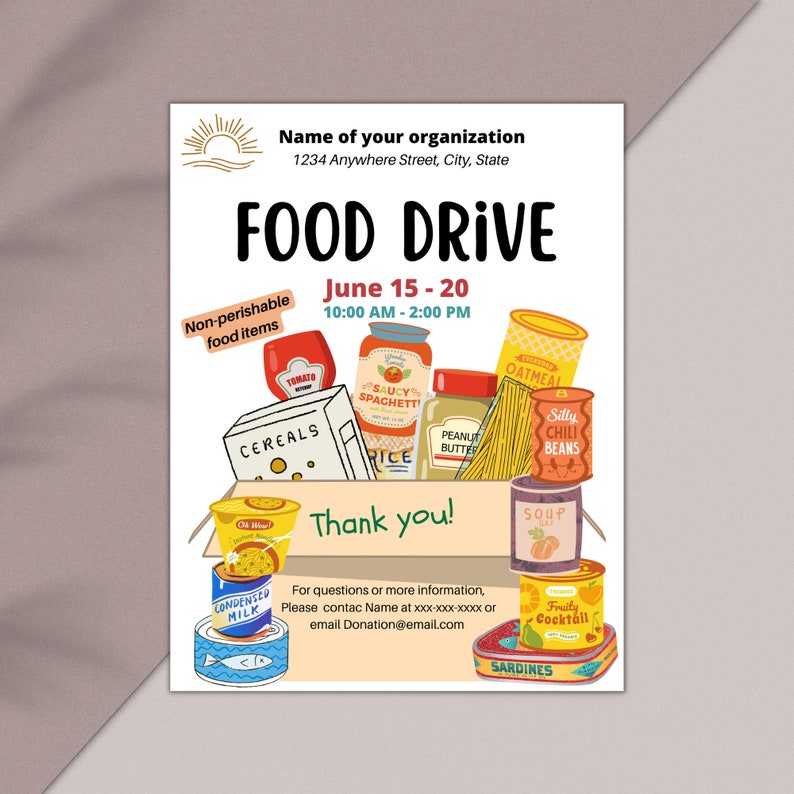 Editable Food Drive Flyer Church Fundraiser Canned Food Bank Flyer ...
