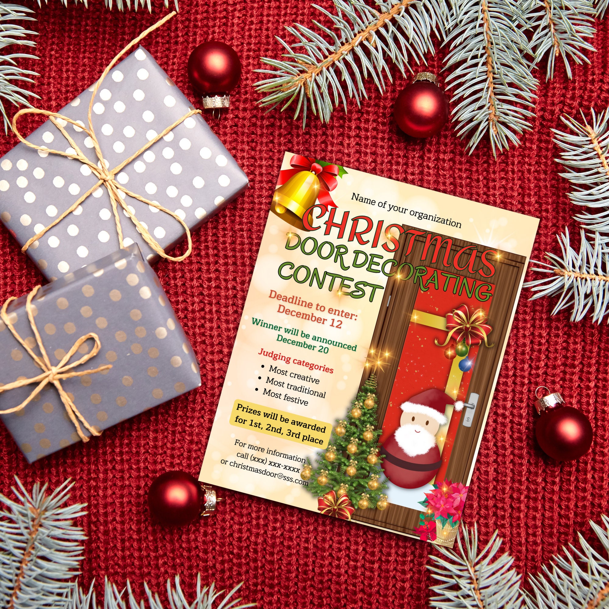 Christmas Door Decorating Contest Flyer, Photos With Santa, City Town ...