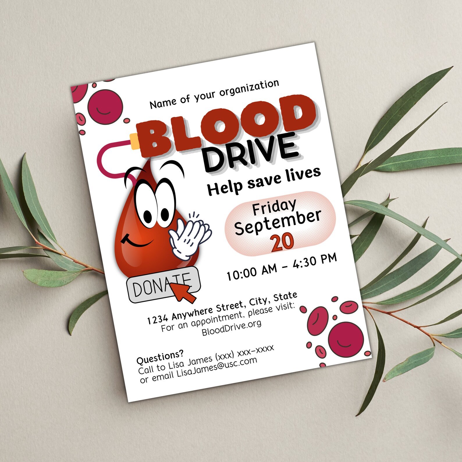 Blood Drive Flyer, Donate Blood, Donations Drive, Nonprofit Donation ...