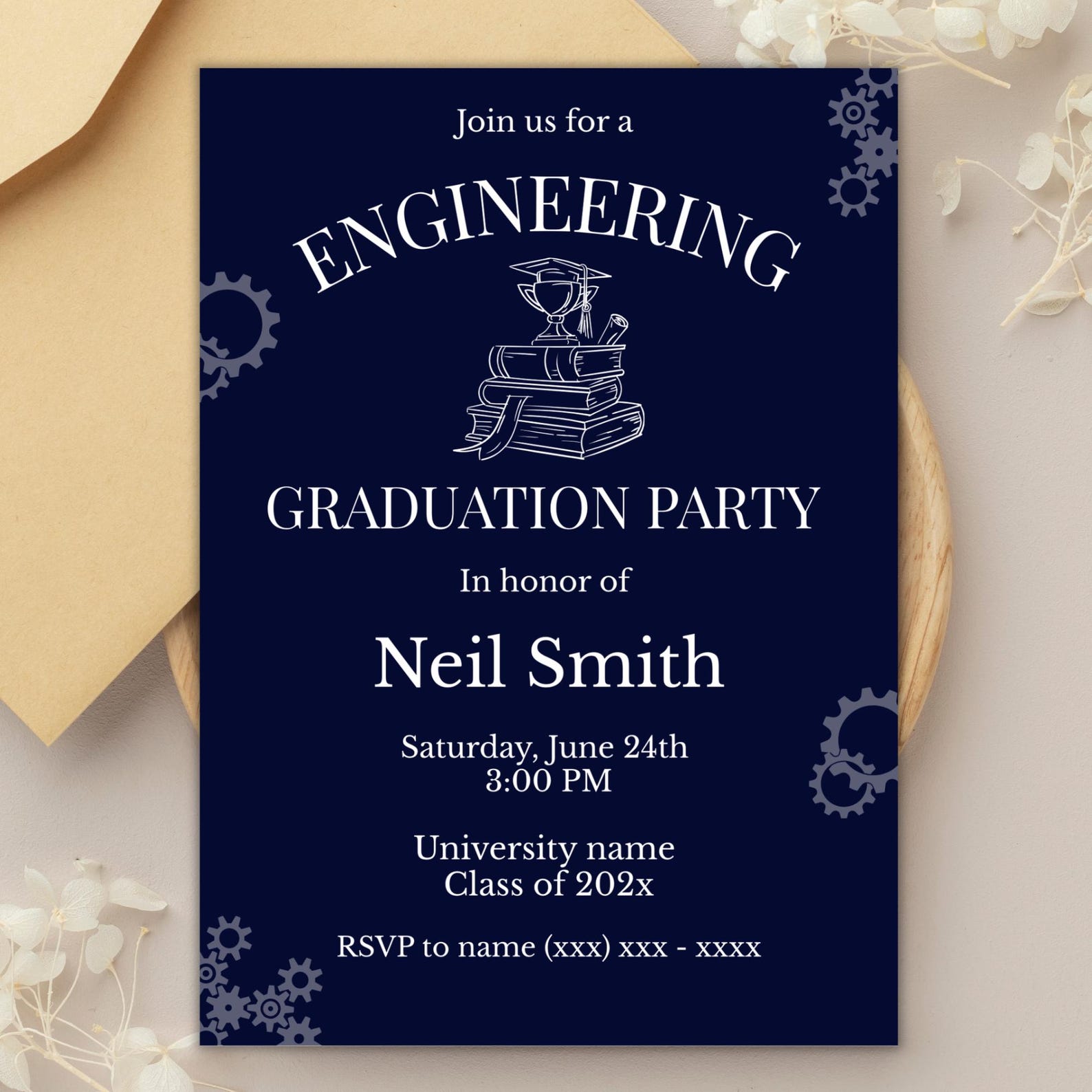 Engineering Graduation Party Invitation, Mechanical Engineer, Grad ...