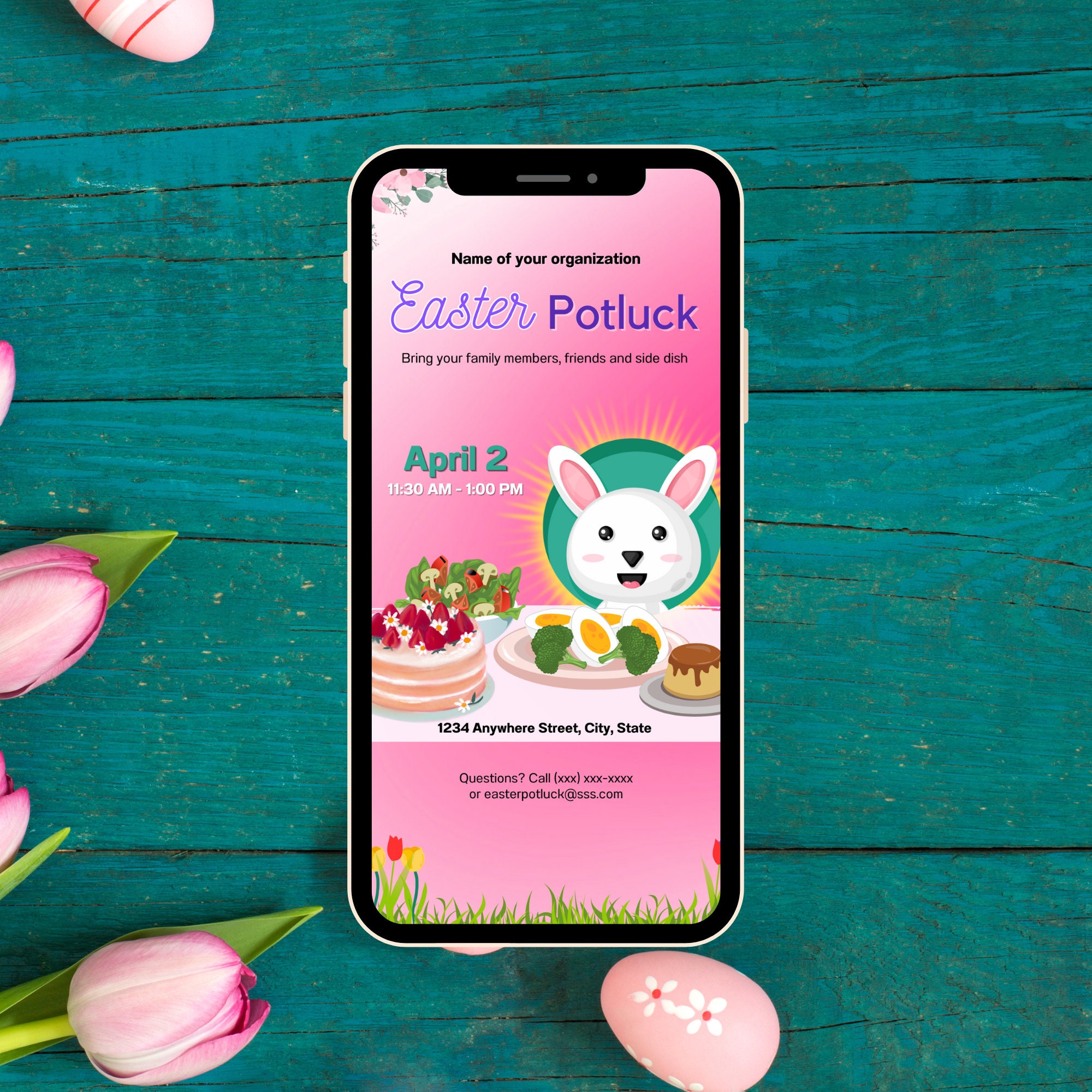 Easter Potluck Flyer Luncheon Invite Spring Party Easter Brunch Potluck ...