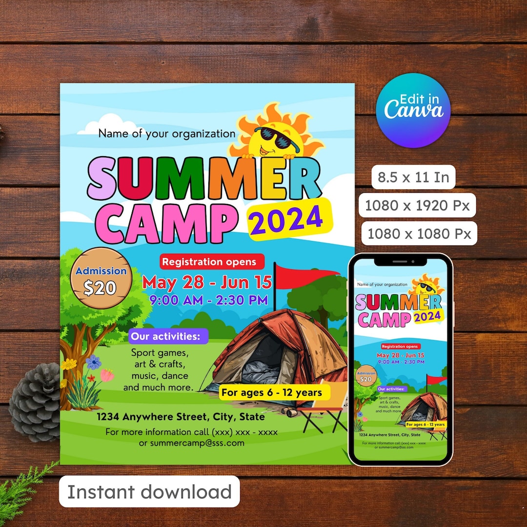 Kids Summer Camp Flyer Camping Invitation Community Event Summer ...