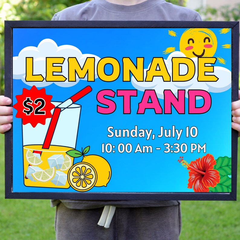 Lemonade Stand Sign, Ice Cold Lemonade, Personalized Sign, Summer Party ...