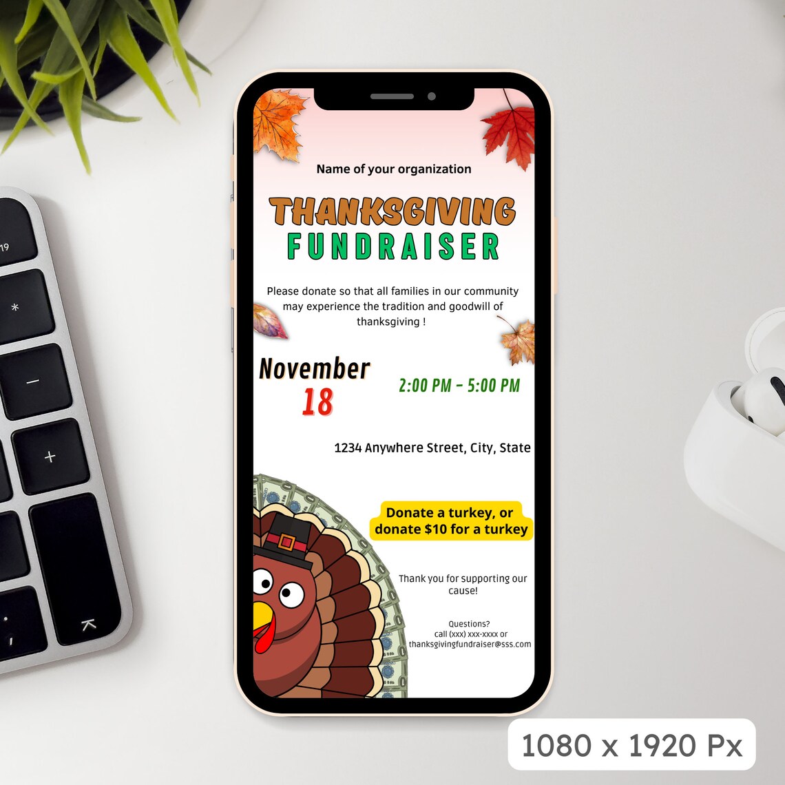 Thanksgiving Fundraiser Flyer, Charity Event, School Pto Pta, Gratitude ...