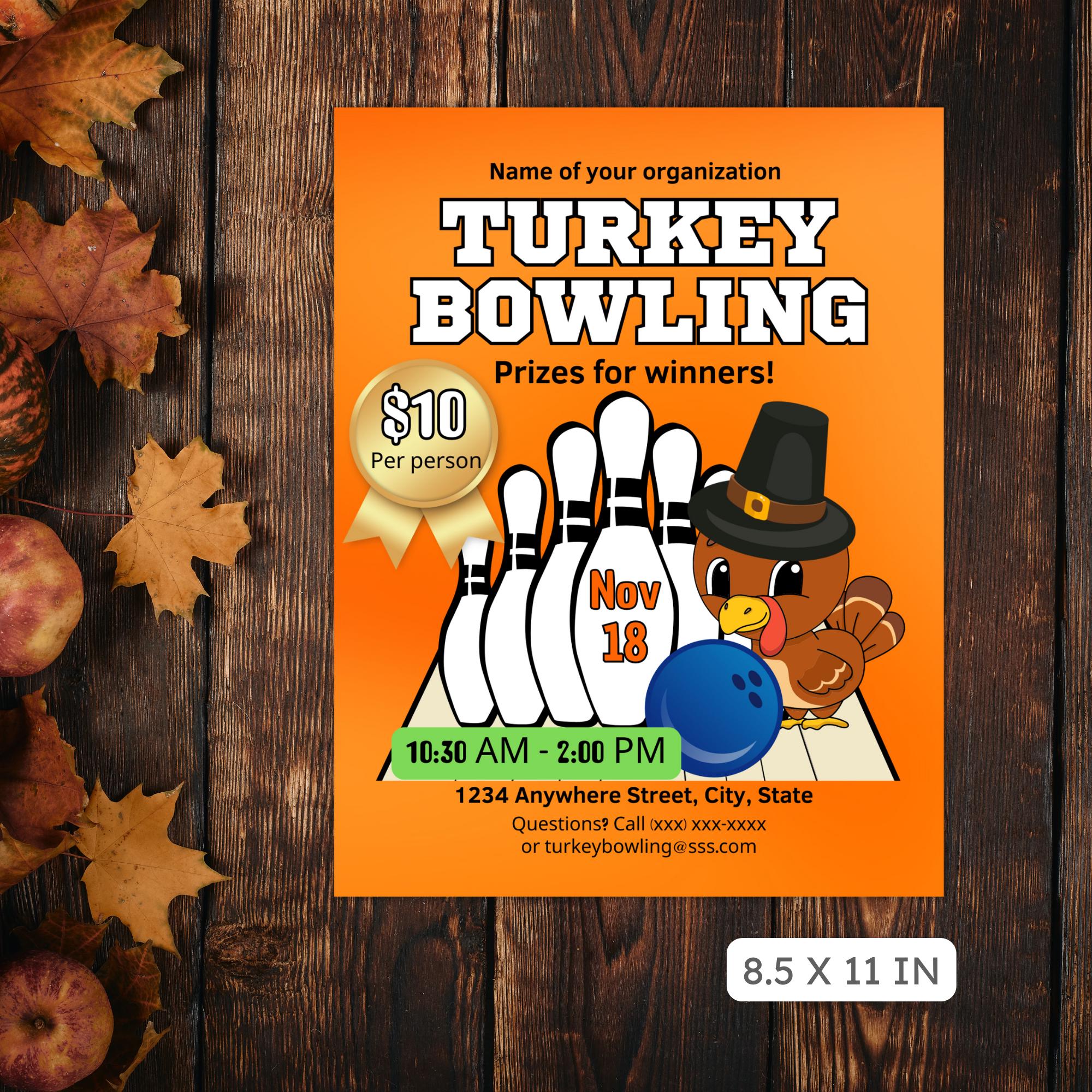Turkey Bowling Flyer, Thanksgiving Bowling, Friendsgiving Invite, Fall ...