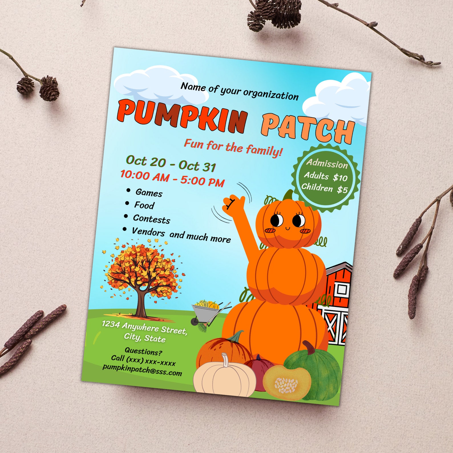 Pumpkin Patch Flyer, Fall Festival, Autumn Party Fest, Pumpkin ...