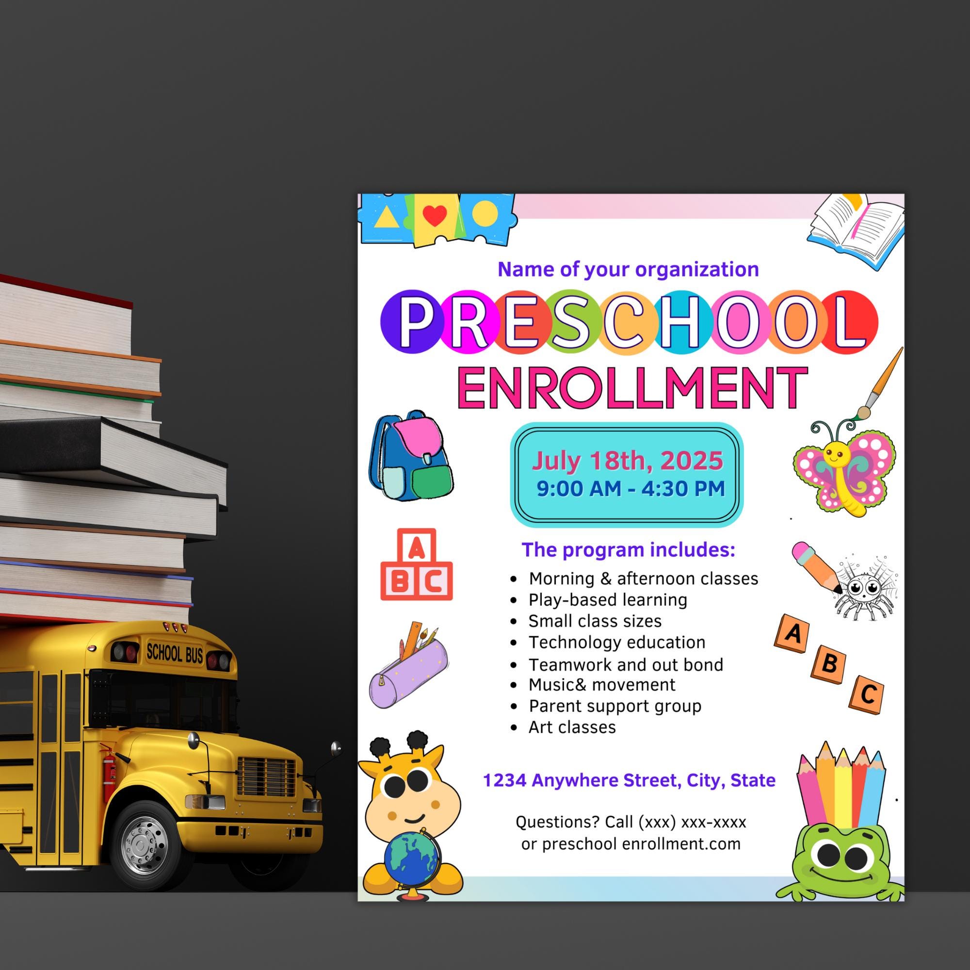 Editable Preschool Enrollment Flyer: Open House, Back to School ...