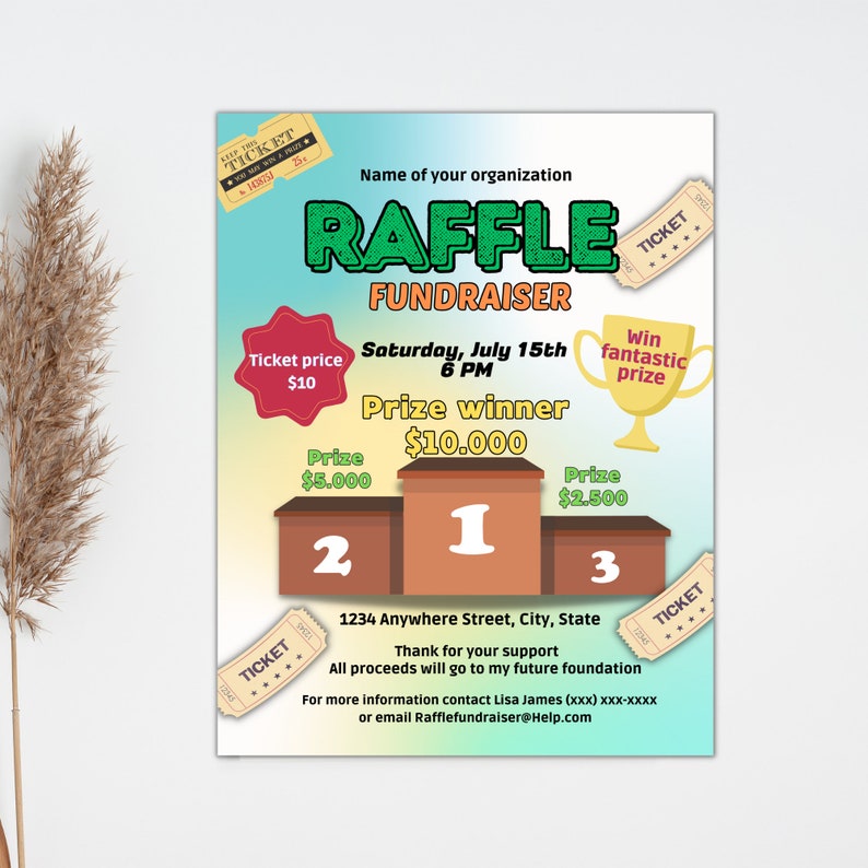 Raffle Fundraiser Flyer Cash Raffle Flyer Pto Pta Donation Volunteers ...