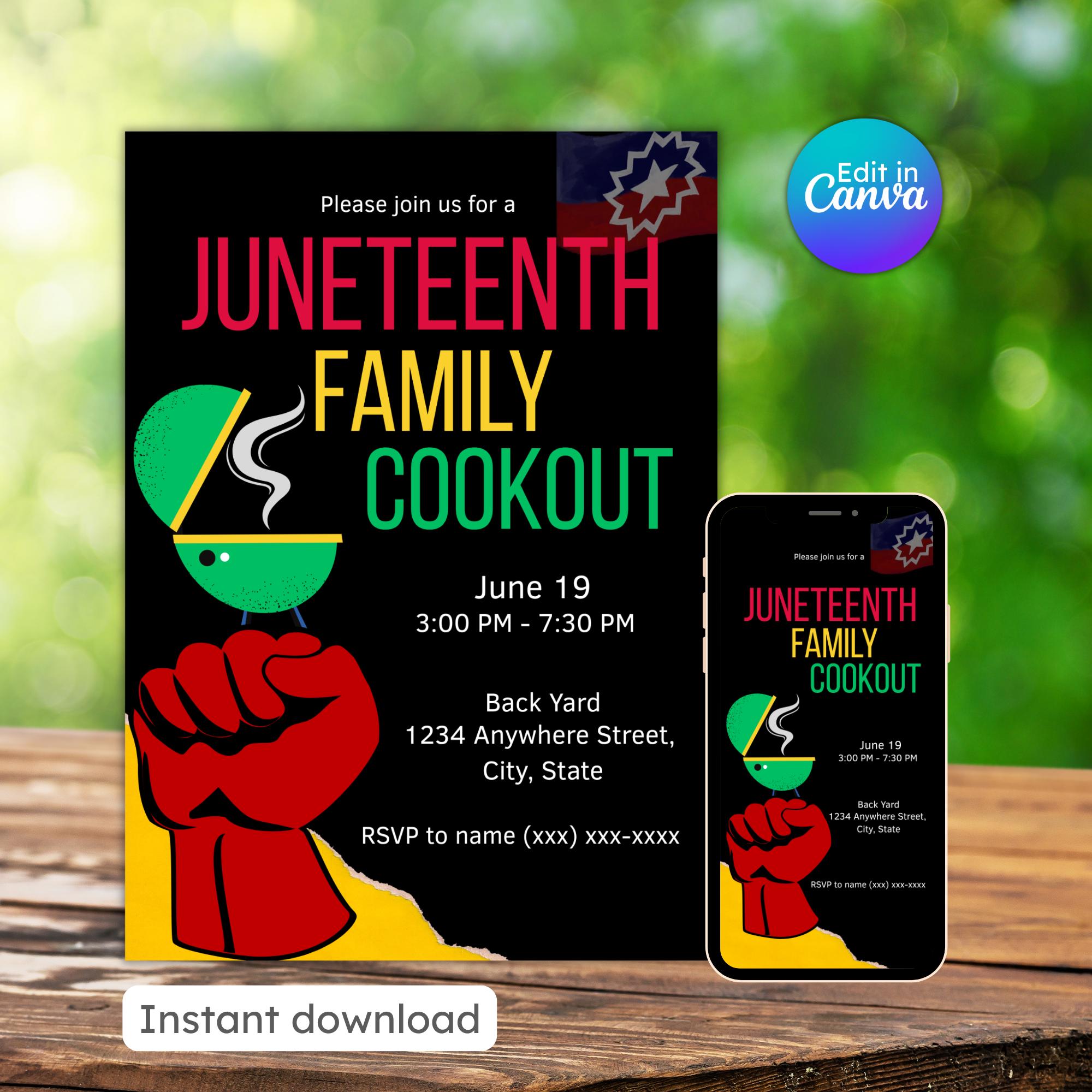 Juneteenth Family Cookout Invitation: Backyard BBQ (printable, Editable ...