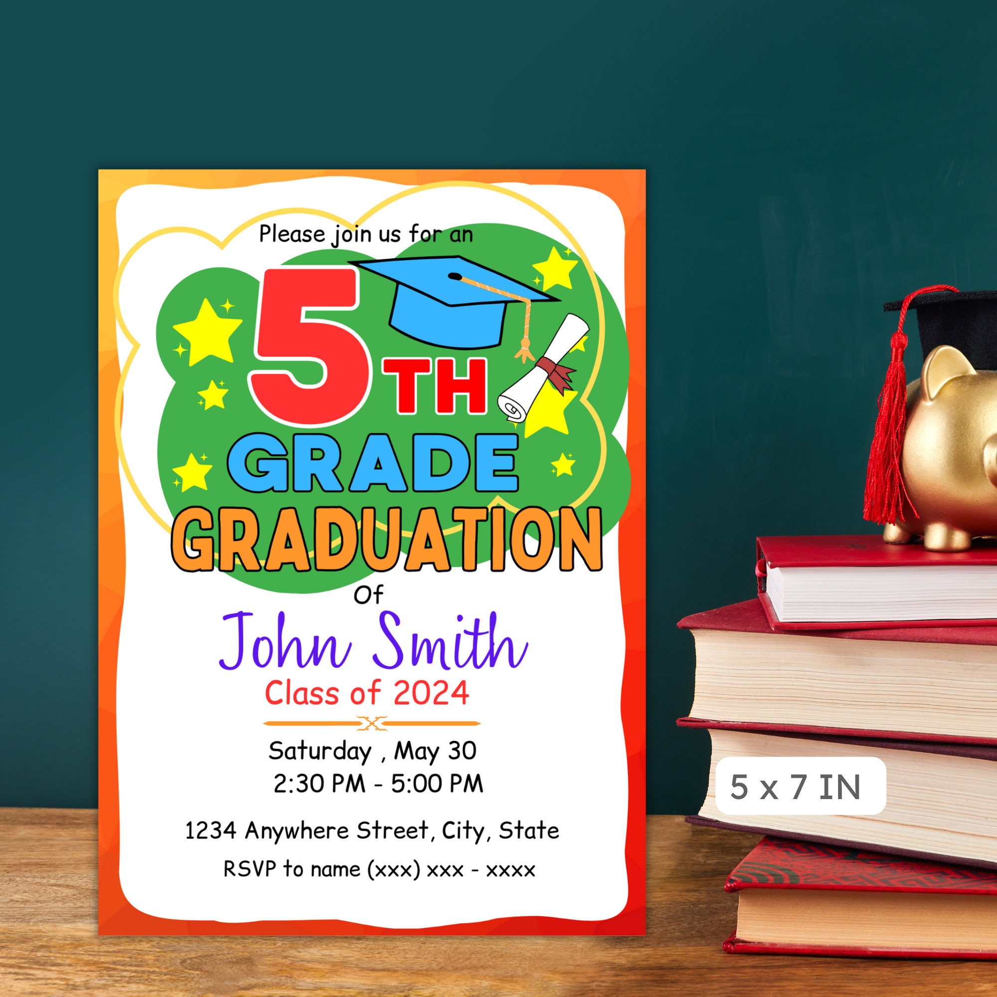 Editable 5th Grade Graduation Invitation: Colorful Class of 2024 ...