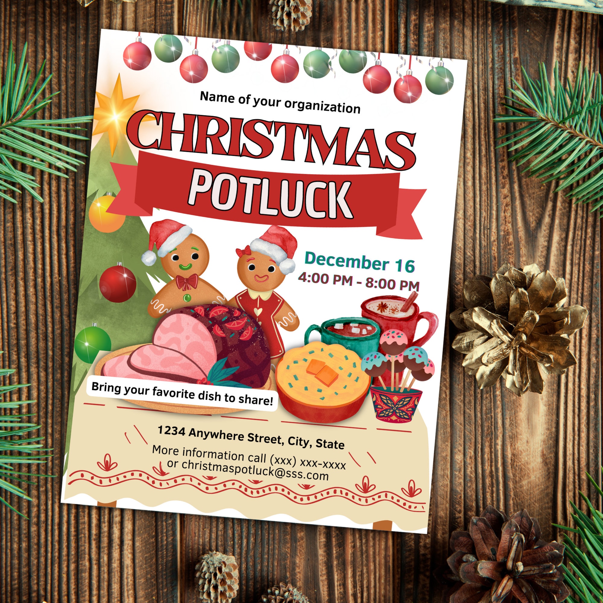 Christmas Potluck Flyer, Holiday Potluck, Neighborhood Party, Church ...