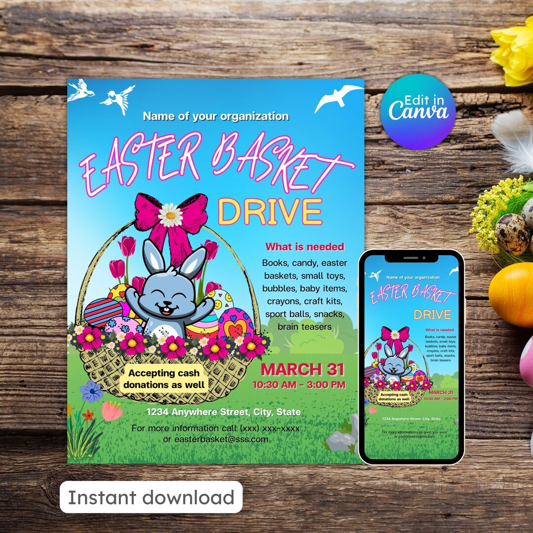 Easter Basket Drive Flyer, Community Fundraiser, Charity Flyer, Pto Pta ...
