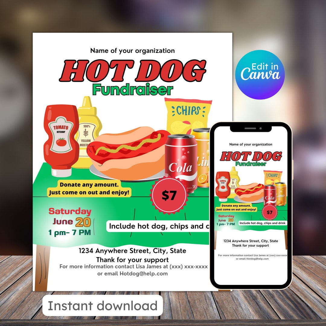 Hot Dog Fundraiser Flyer National Hot Dog Day Nonprofit Charity School ...