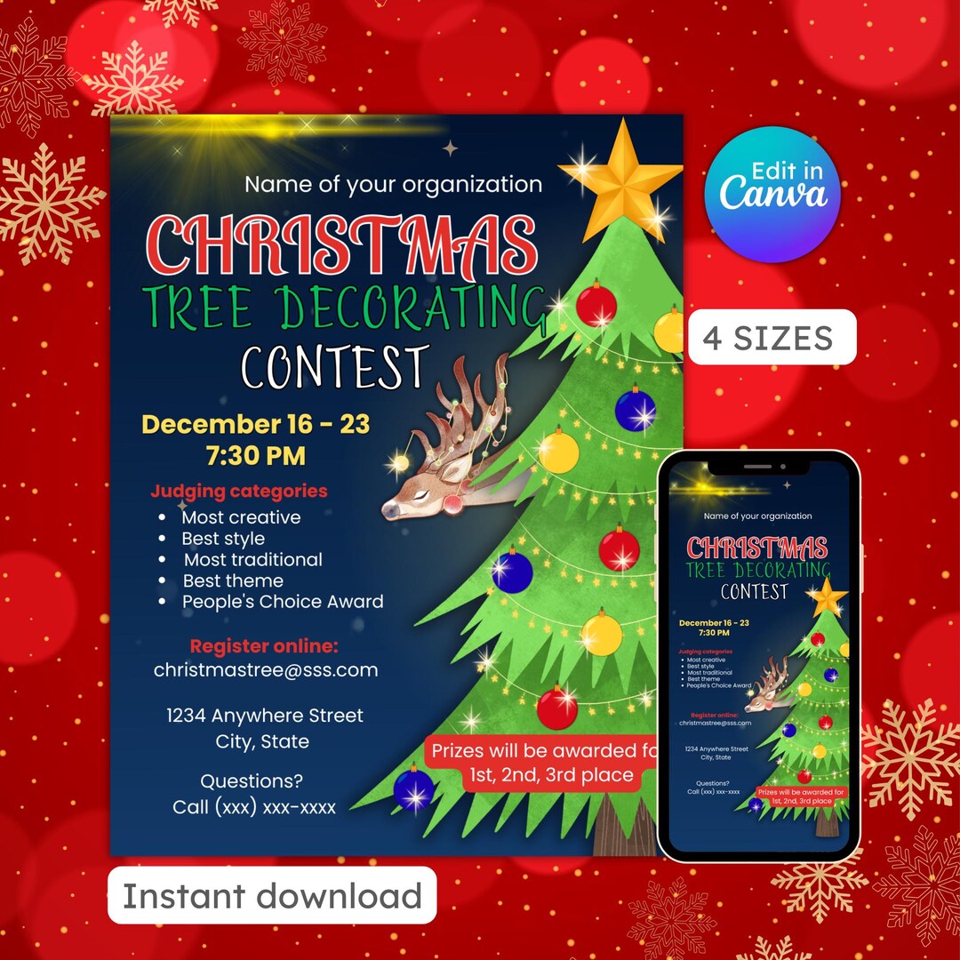 Christmas Tree Decorating Contest Flyer, Tree Lighting Event, Christmas ...