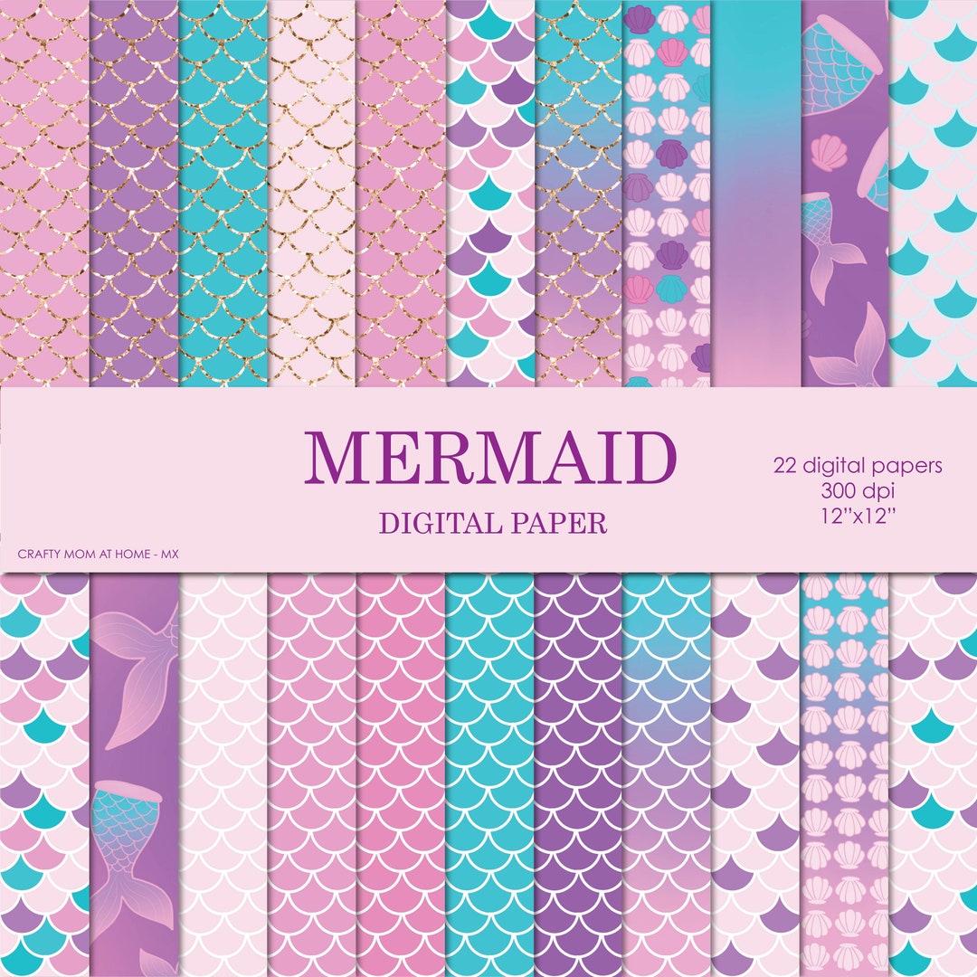 Mermaid Digital Paper - Etsy