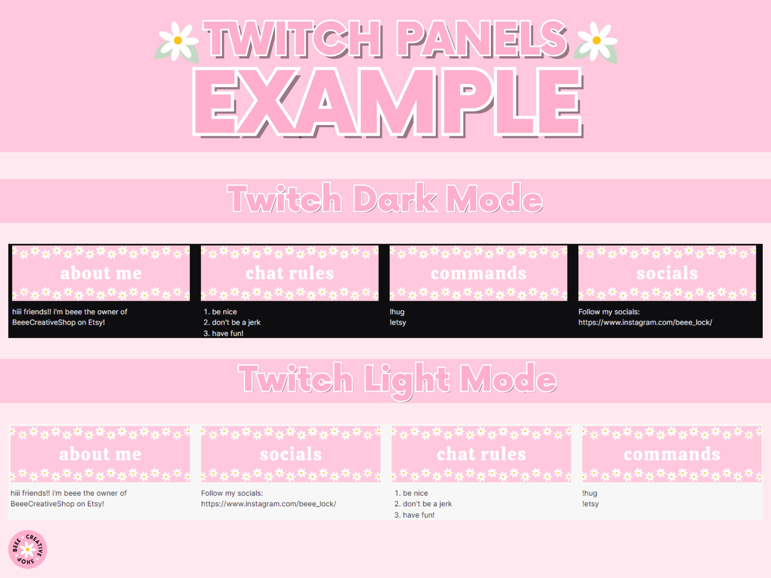 40x Cute Pink Daisy Twitch Stream Panels Cute Twitch Panels Daisy ...