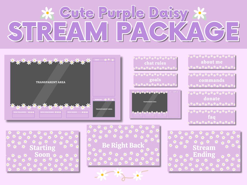 Purple Daisy Twitch Overlay Package | Cute Twitch Overlay Package ...