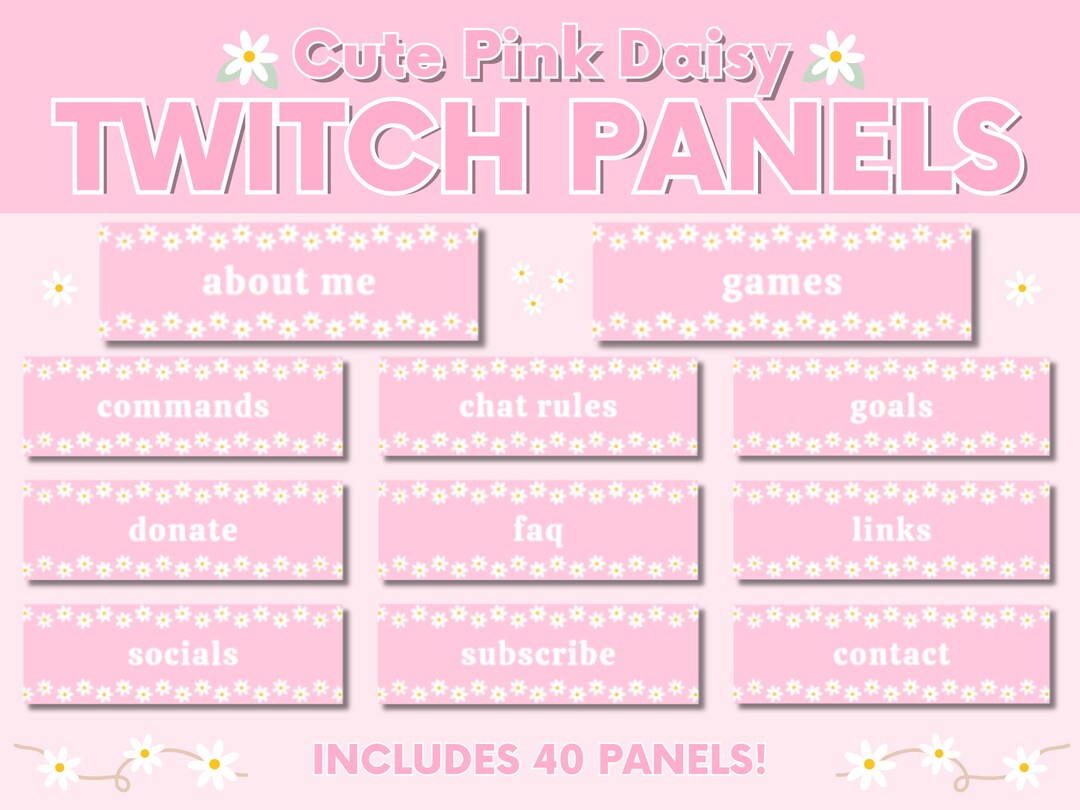 40x Cute Pink Daisy Twitch Stream Panels Cute Twitch Panels Daisy ...