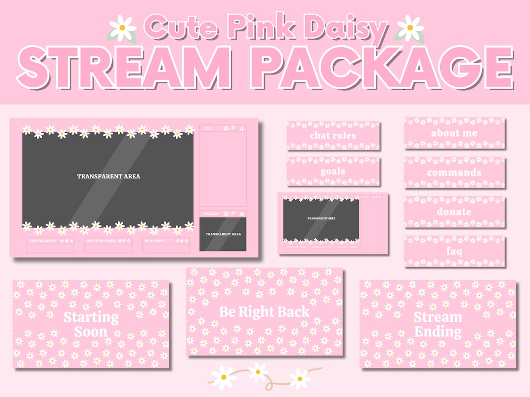 Adorable Pink Daisy Twitch Overlay Bundle | Fun & Functional Stream ...