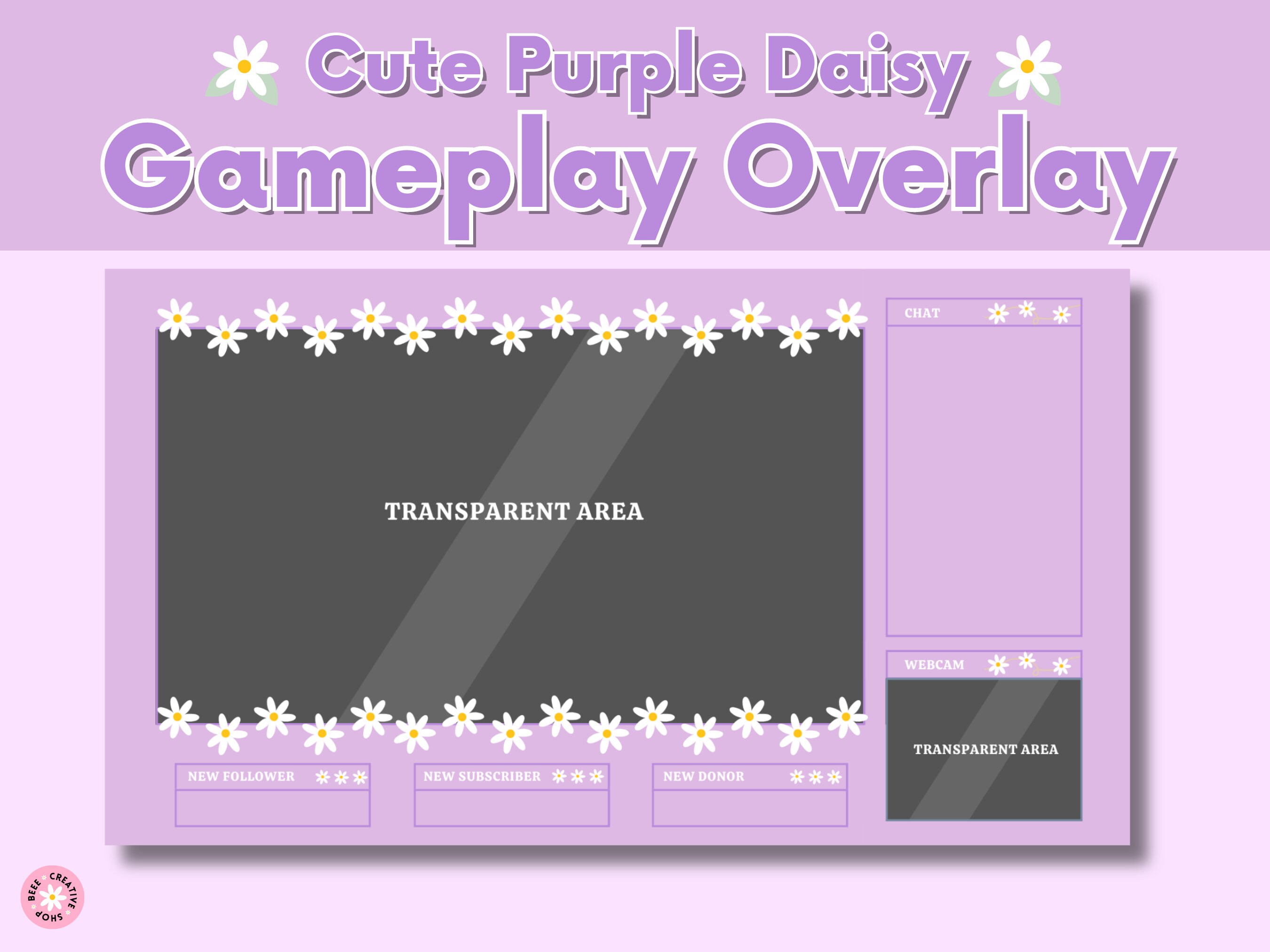 Cute Purple Daisy Twitch Stream Overlays | Cute Twitch Overlays | Daisy ...