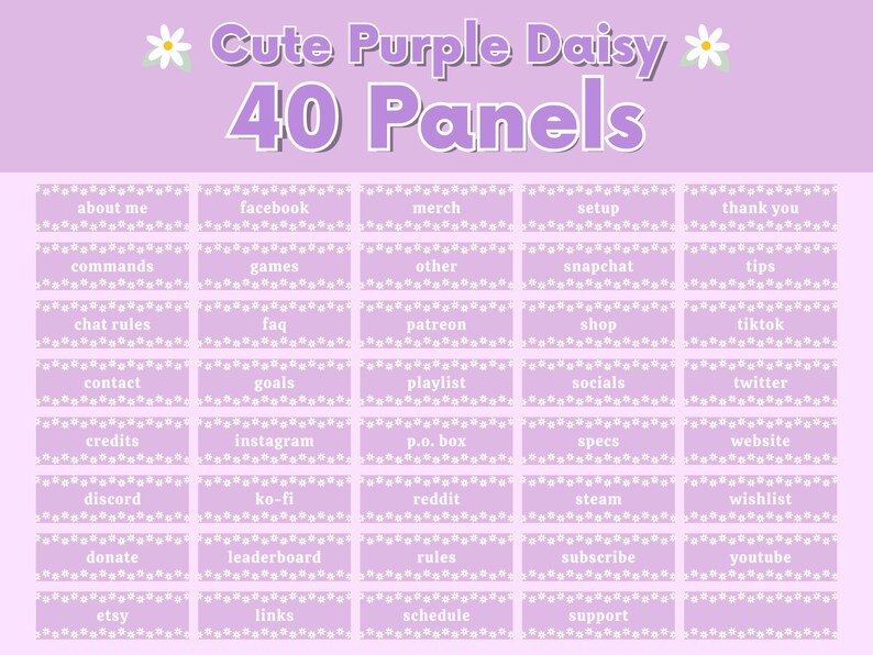 Purple Daisy Twitch Overlay Package | Cute Twitch Overlay Package ...
