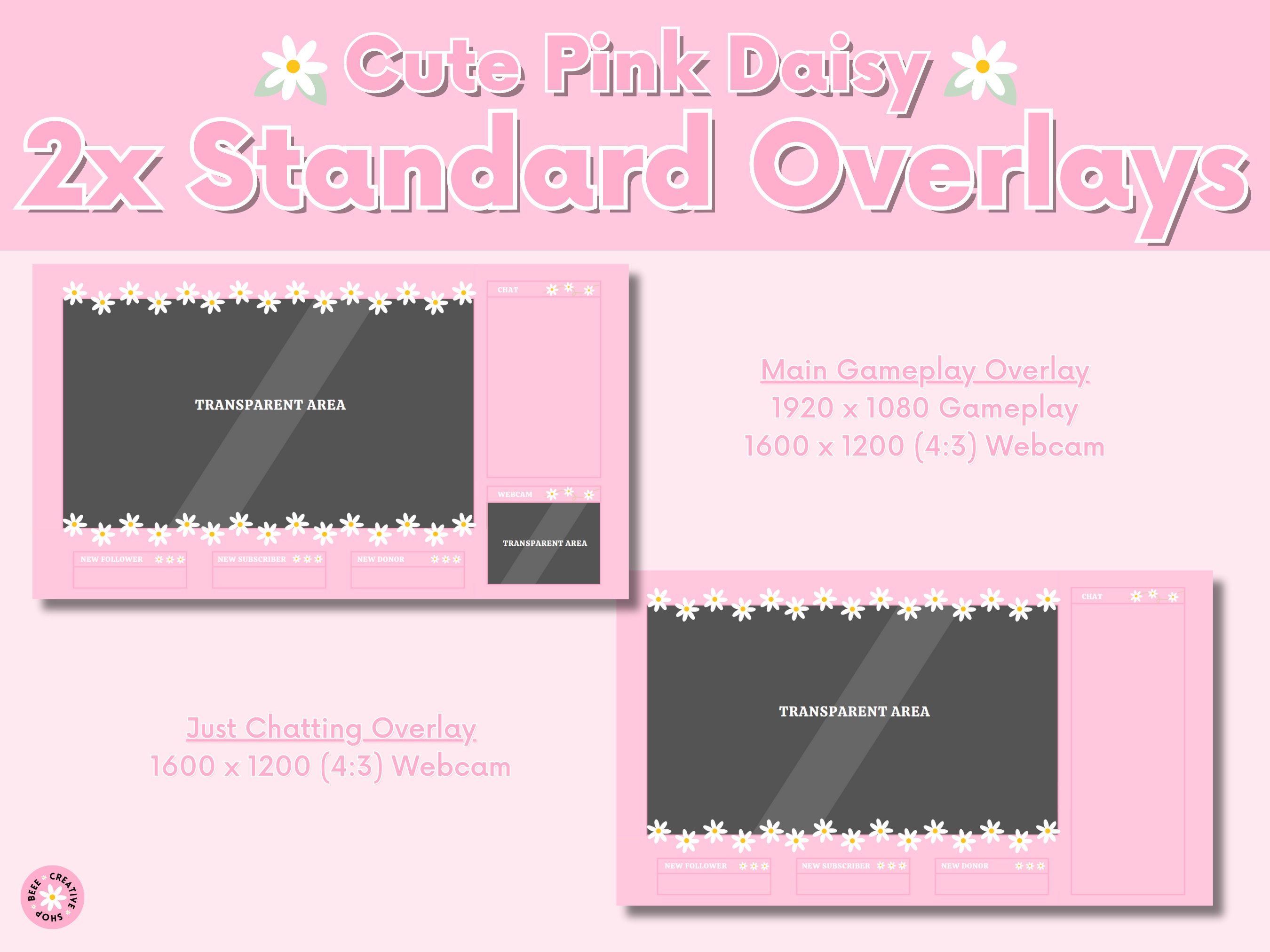 Adorable Pink Daisy Twitch Overlay Bundle | Fun & Functional Stream ...