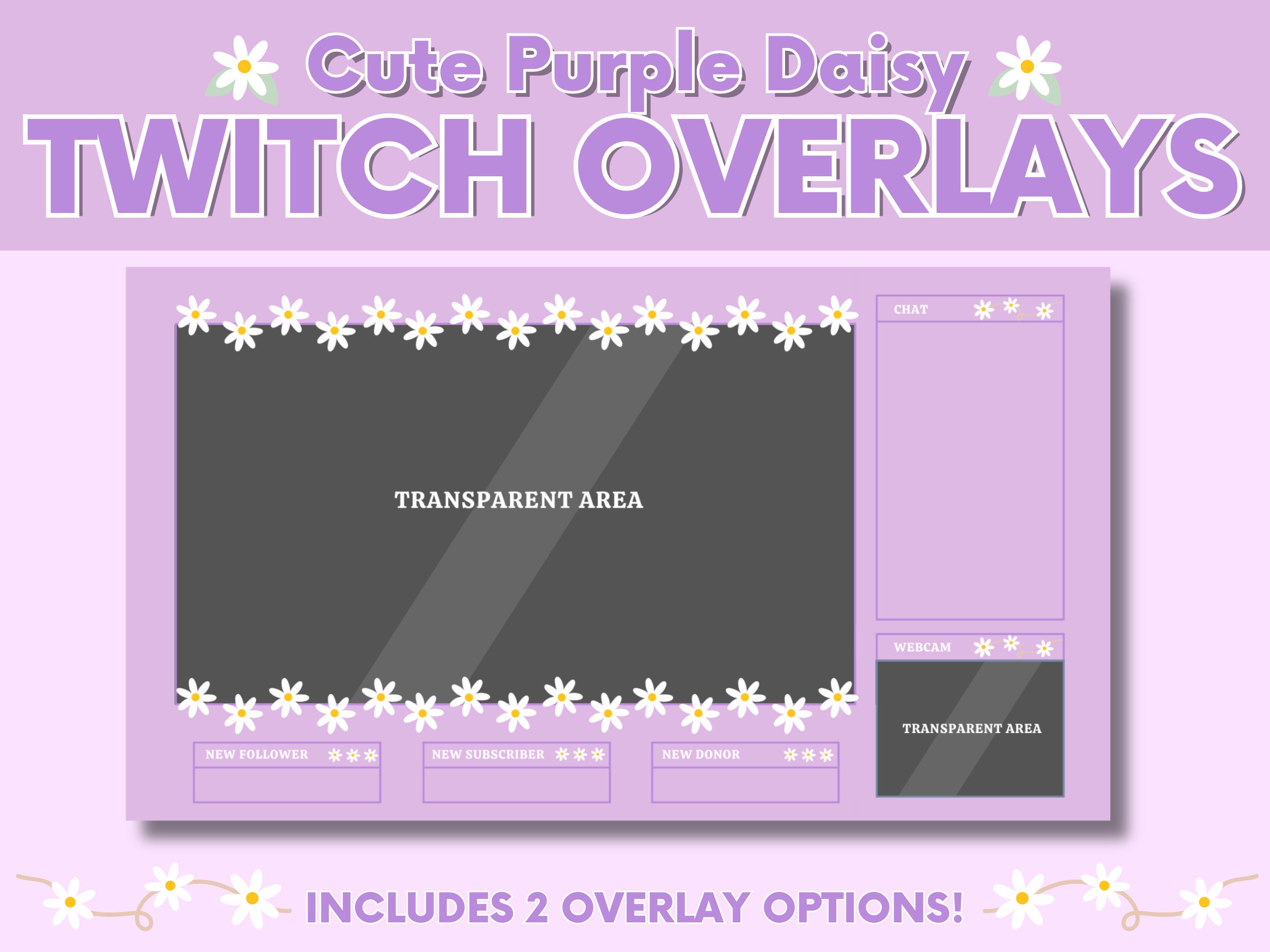 Cute Purple Daisy Twitch Stream Overlays Cute Twitch Overlays Daisy ...
