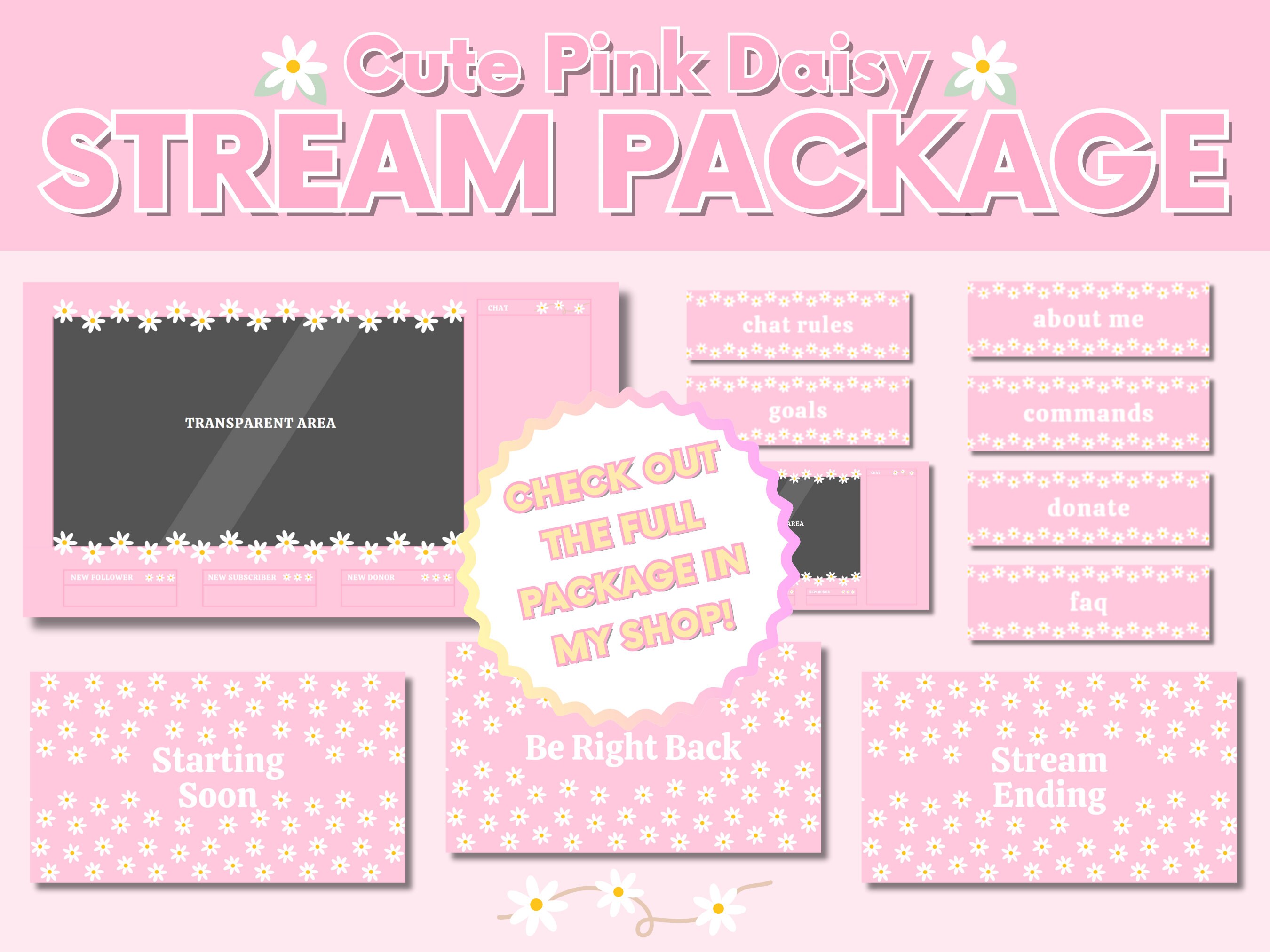 40x Cute Pink Daisy Twitch Stream Panels Cute Twitch Panels Daisy ...