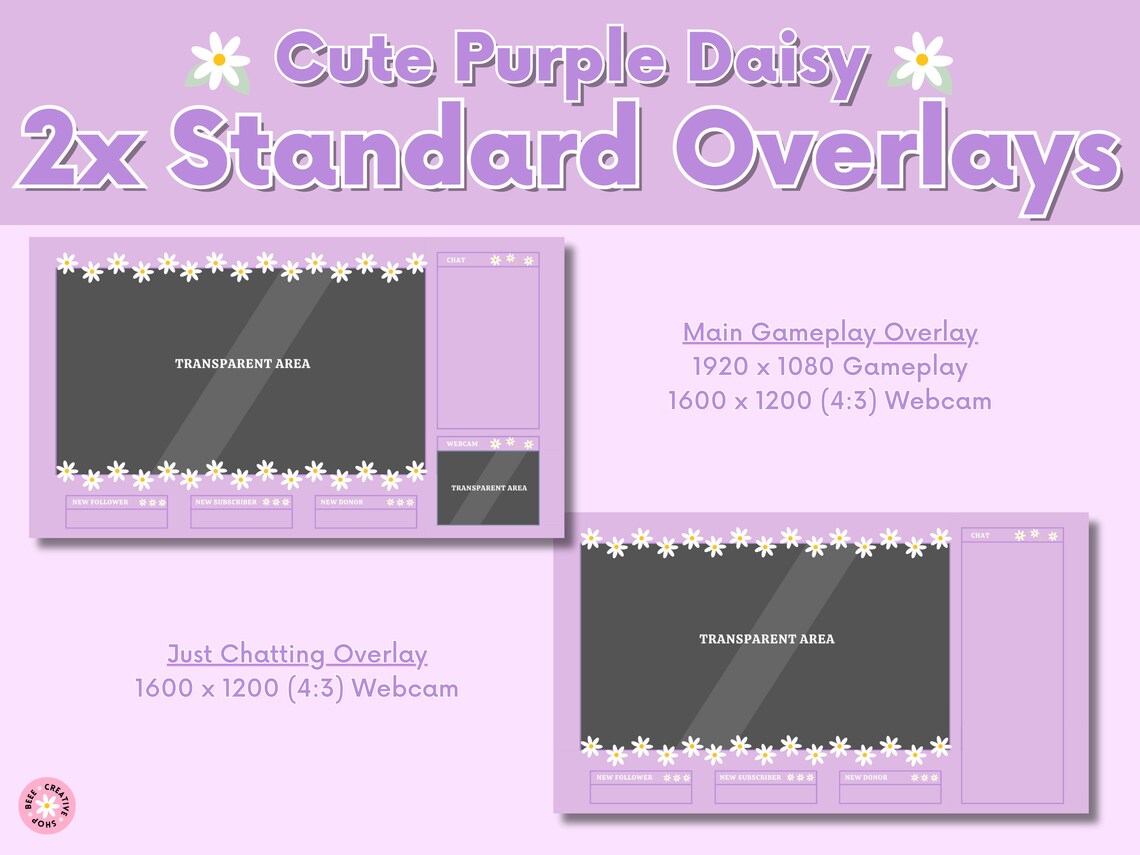 Cute Purple Daisy Twitch Stream Overlays Cute Twitch Overlays Daisy ...