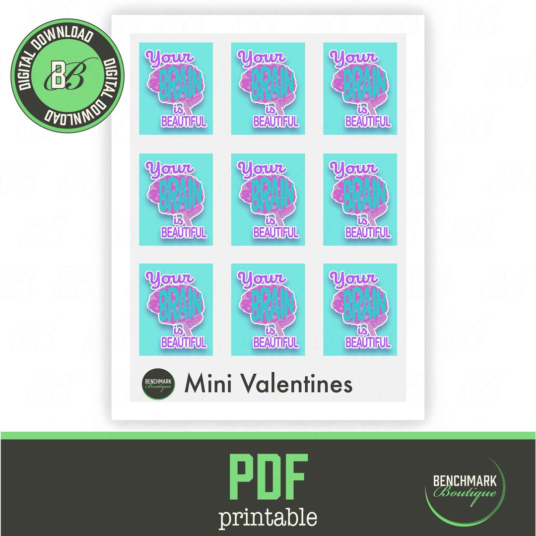 Printable Valentine's Day Cards PDF Your Brain is Beautiful ...