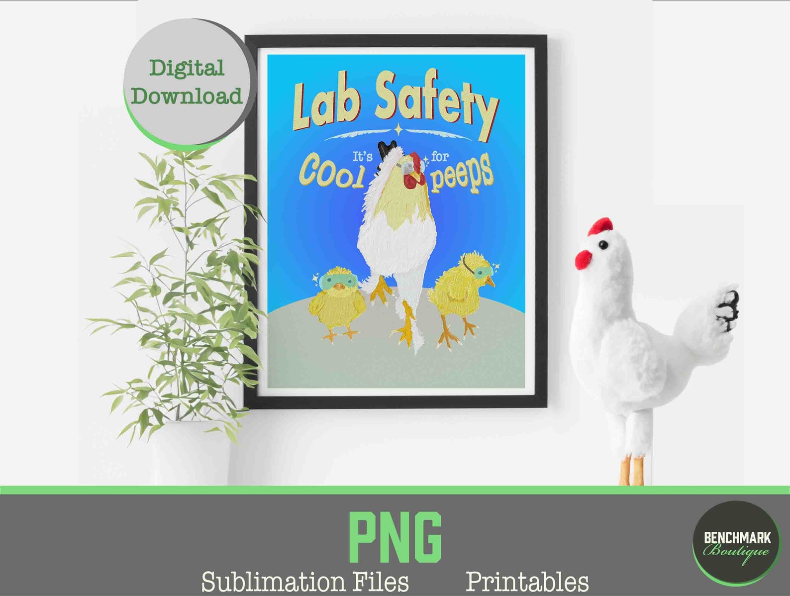 Printable Lab Safety Poster PNG Rooster and Chicks Wearing Goggles Lab ...