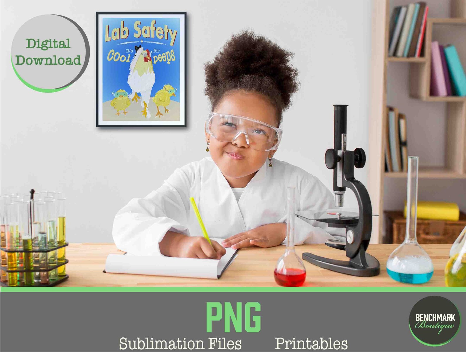 Printable Lab Safety Poster PNG Rooster and Chicks Wearing Goggles Lab ...