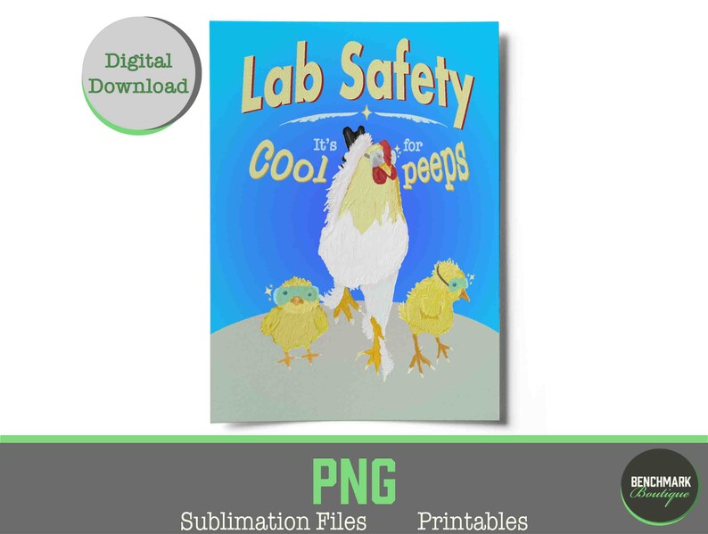 Printable Lab Safety Poster PNG Rooster and Chicks Wearing Goggles Lab ...