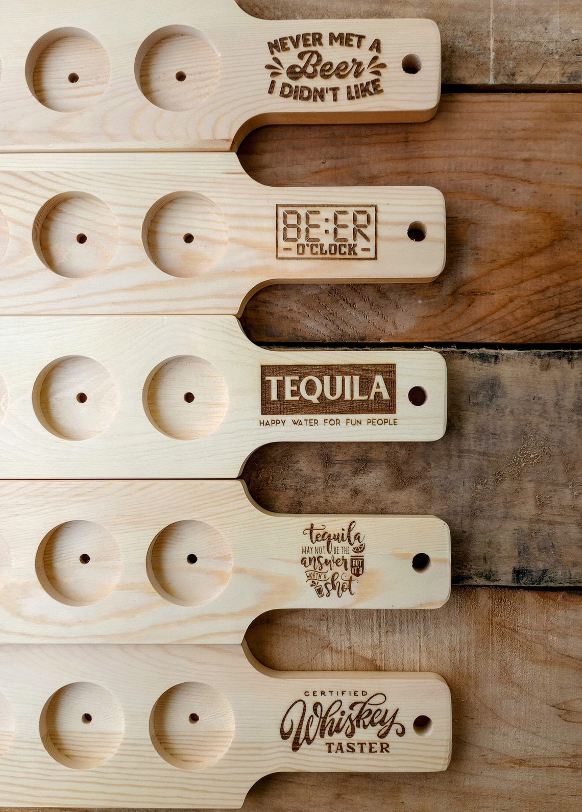 CUSTOMIZABLE 3 Slot Pine Wood Flight Paddle Beer Flight Board Shot ...