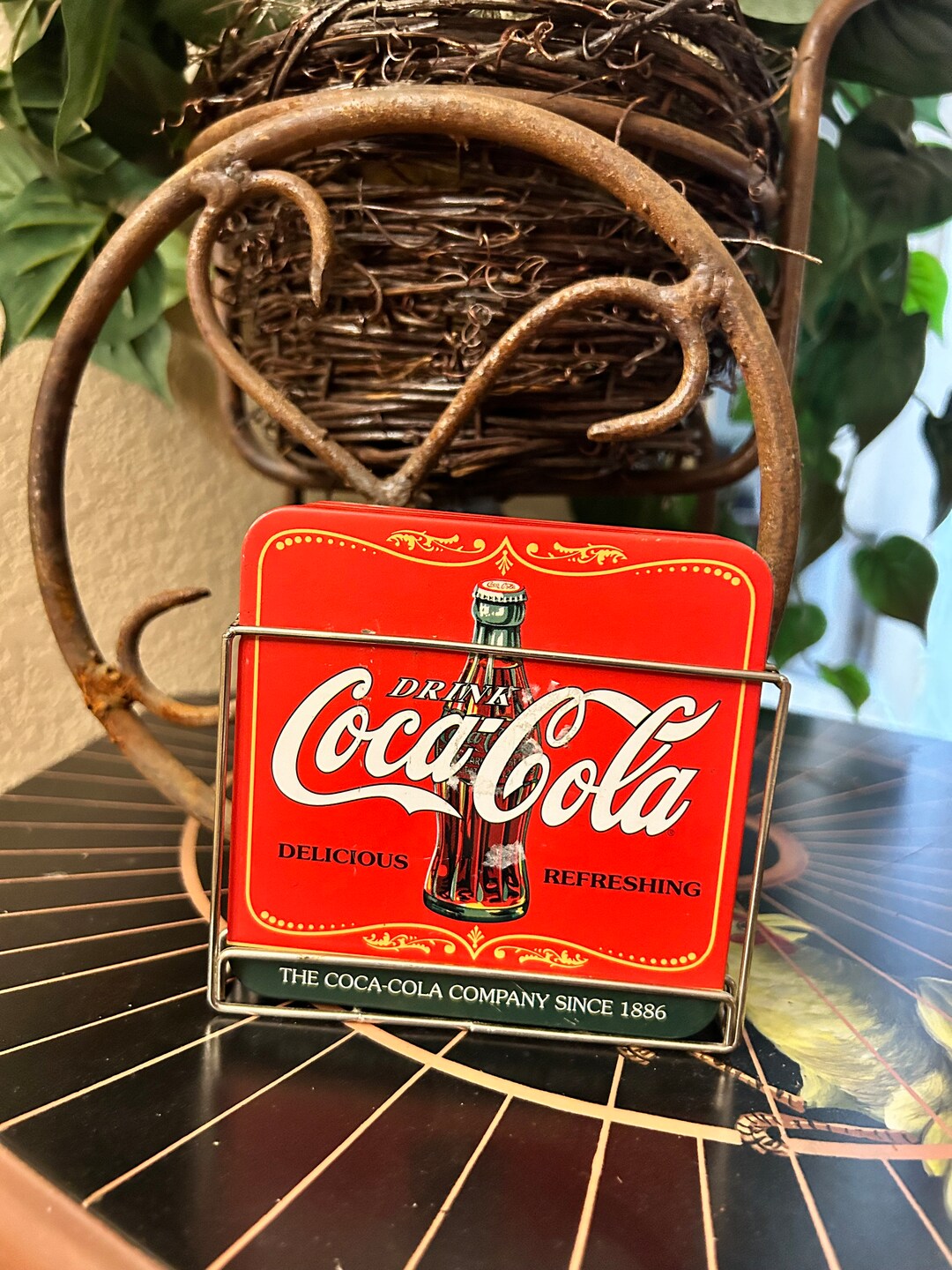 4 Drink COCA-COLA Cork Backed Coaster Set With Metal Holder 4"x4" - Etsy