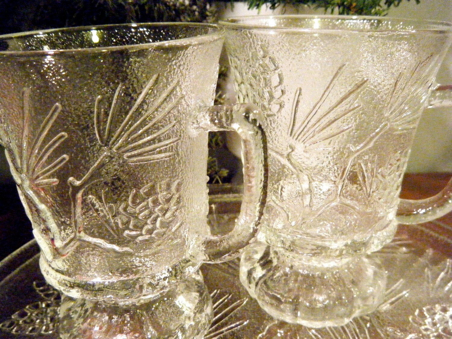 Set of 4 Tiara Glass Ponderosa Pine Handled Mugs - Etsy