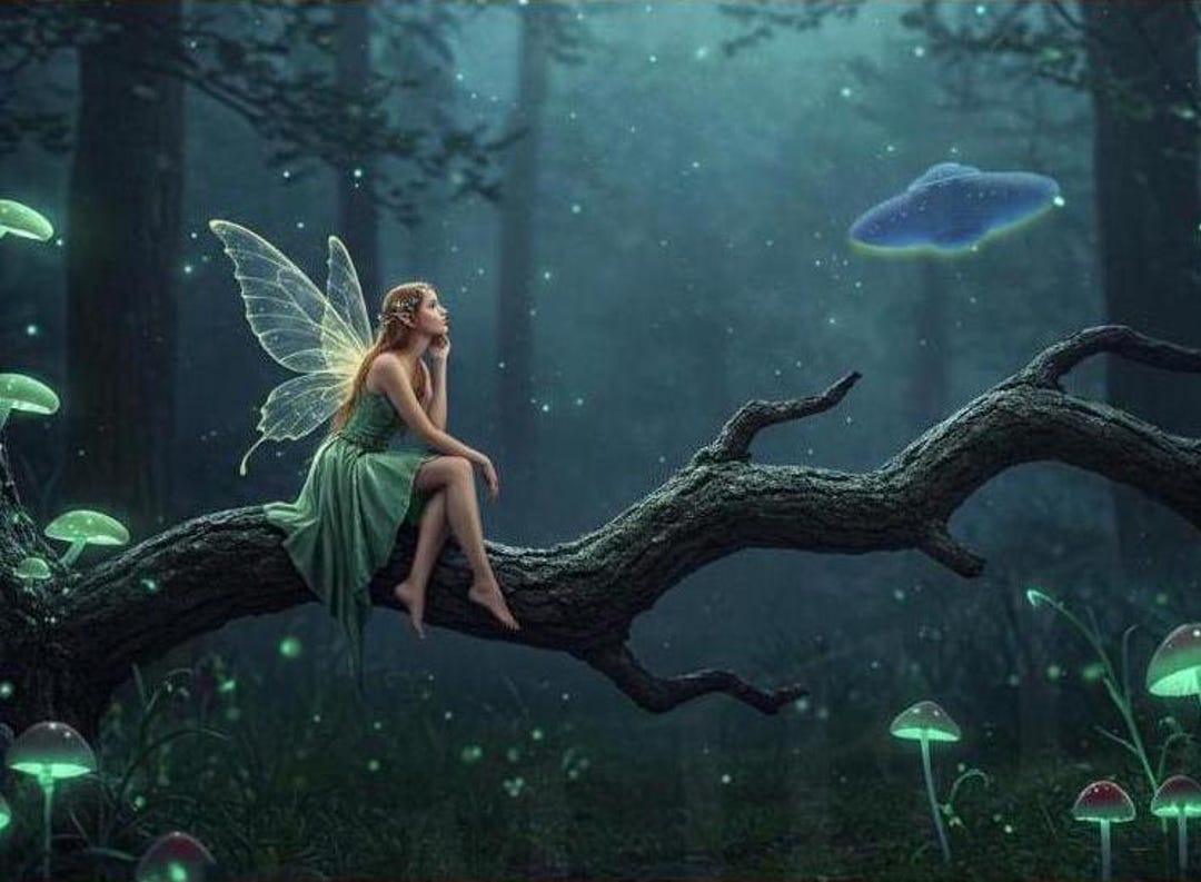 Faeries and Flying Objects - Fairyland Fairycore Fine Art Poster Print ...