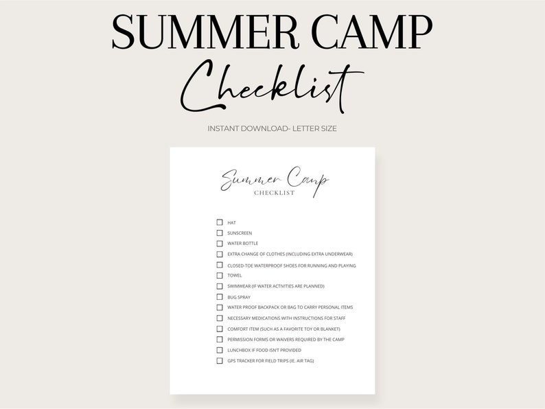 Kids Summer Camp Checklist - Etsy
