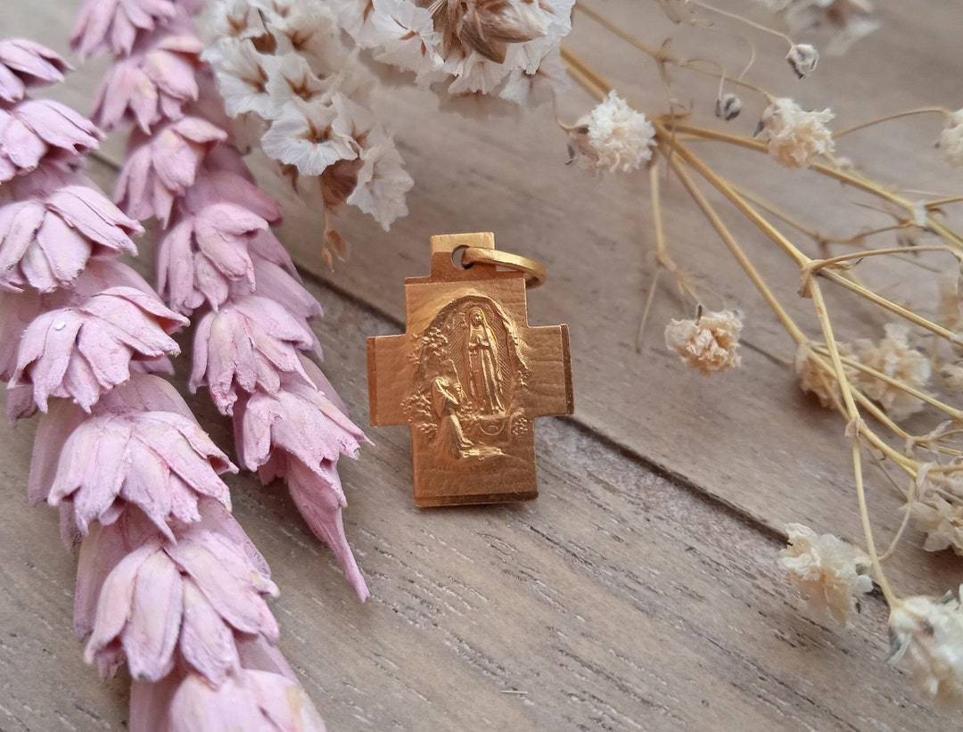 Lourdes Cross - Religious Pendant - Golden Medal - Christian Accessory ...
