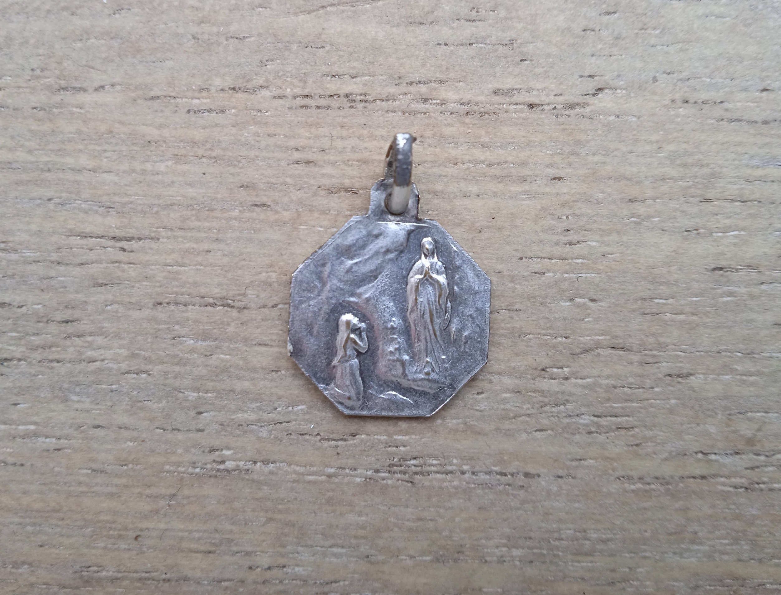 Religious Pendant Virgin Mary Antique Medal Marian Apparition Lourdes ...