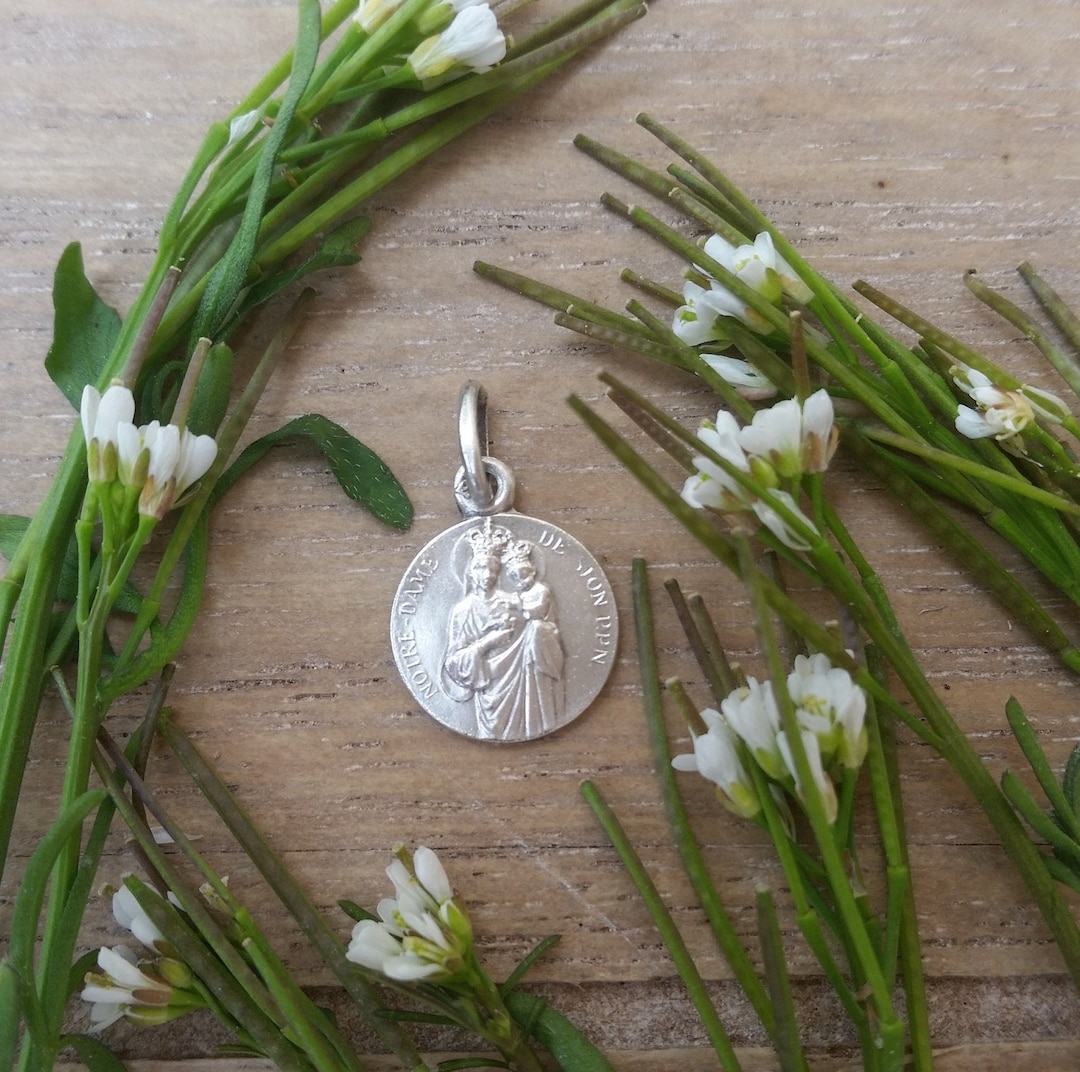 Religious Pendant Our Lady of Sion Antique Medal Madonna Christian ...