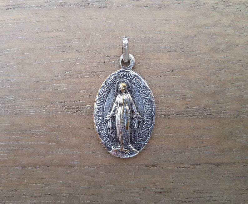 Religious Pendant Blessed Virgin Mary Antique Miraculous Medal Catholic ...