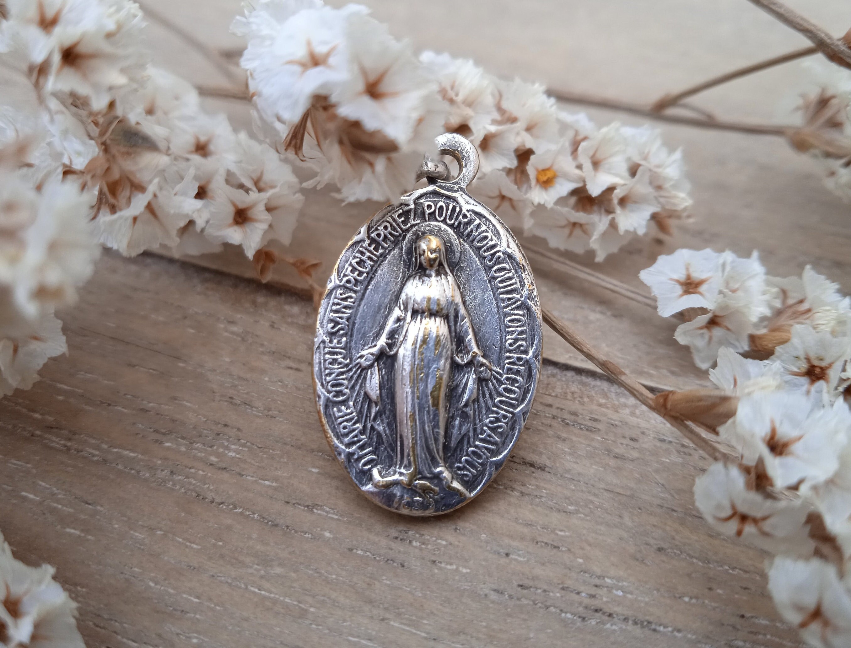 Religious Pendant Blessed Virgin Mary - Antique Miraculous Medal ...