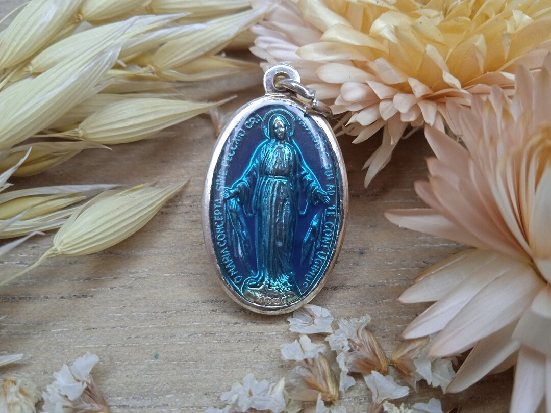 Enamel Aluminium Miraculous Medal Virgin Mary - Antique Miraculous Medal - Vintage French ...