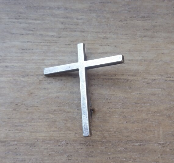 Antique Religious brooch - Jesus Christ silvered cros… - Gem