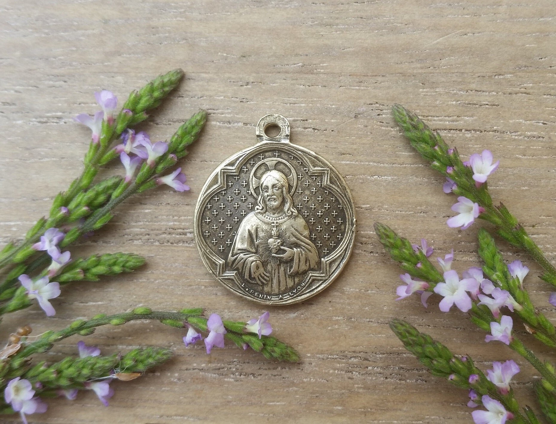 Religious Pendant Saint Aloysius Gonzaga Medal Sacred Heart of Jesus ...