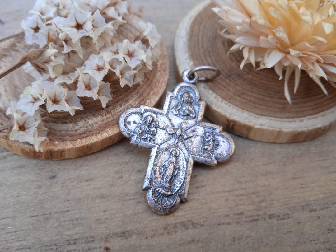 Antique Religious Cross-miraculous Medal Virgin Mary-jesus Christ-holy ...