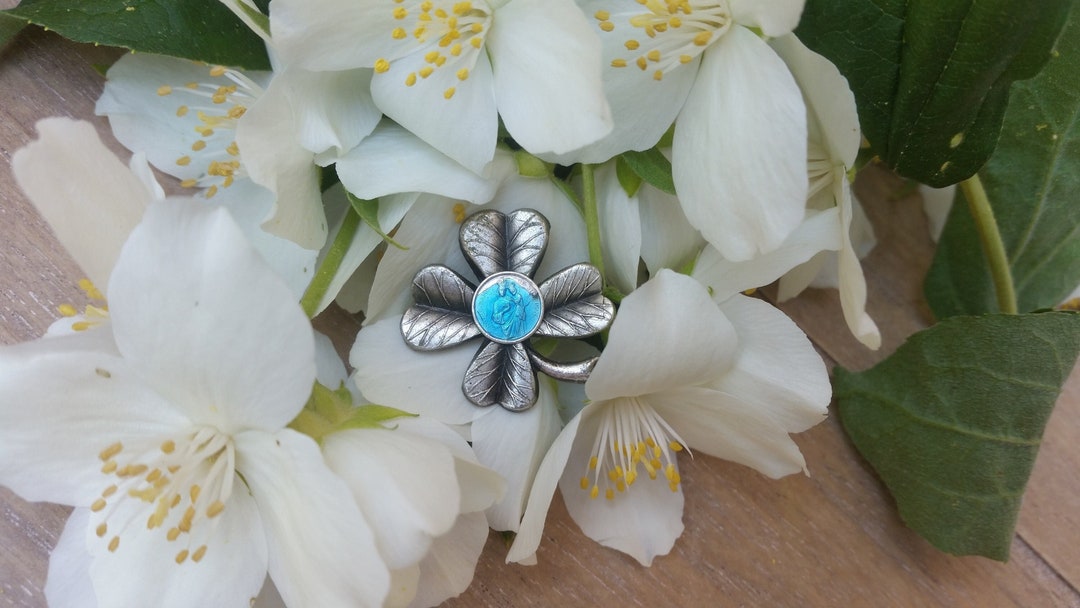 Religious Brooch Our Lady of Sion - Antique Enamel Brooch - Four Leaf ...