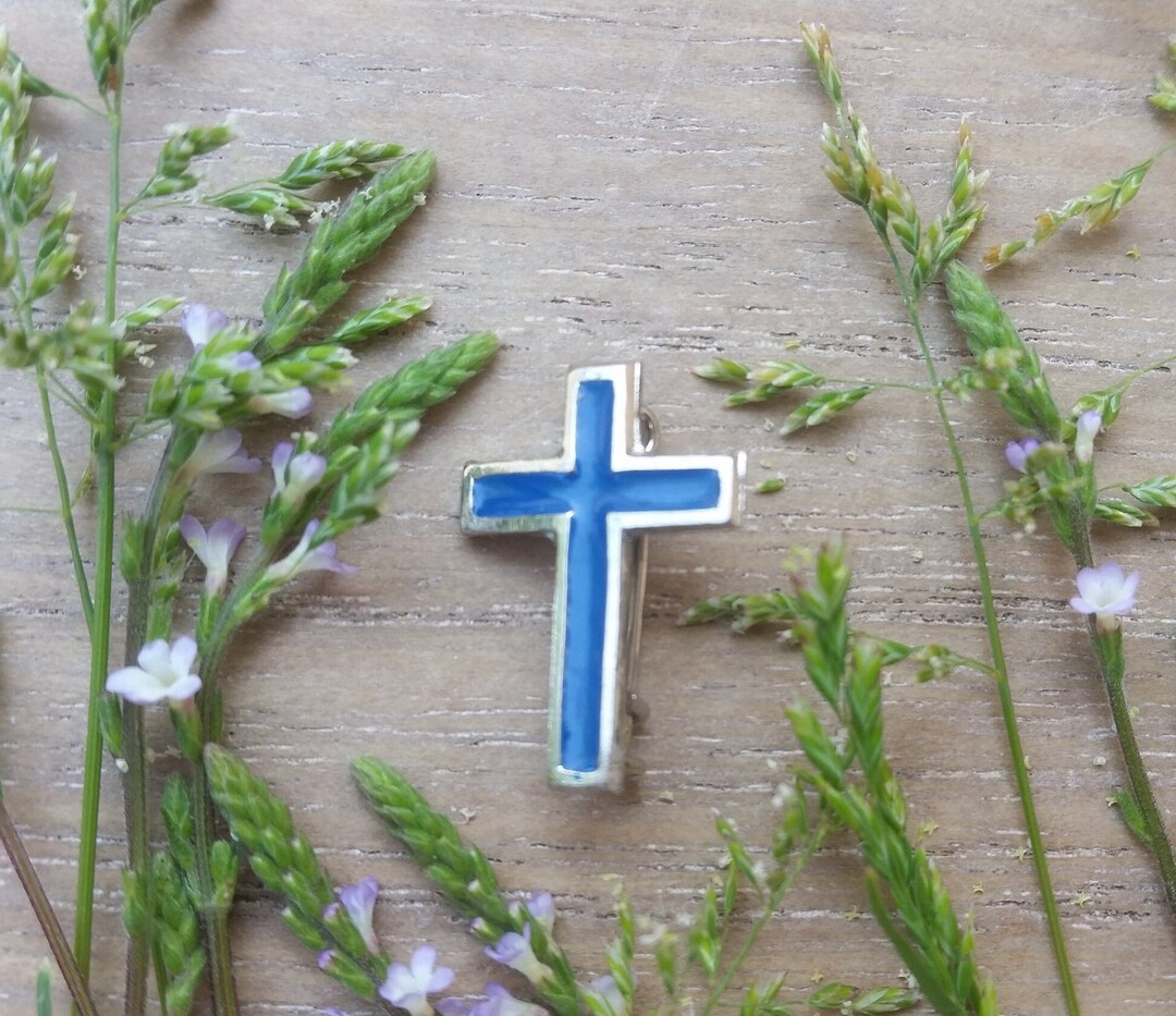 Antique Religious Brooch - Jesus Christ Blue Cross - Christian ...
